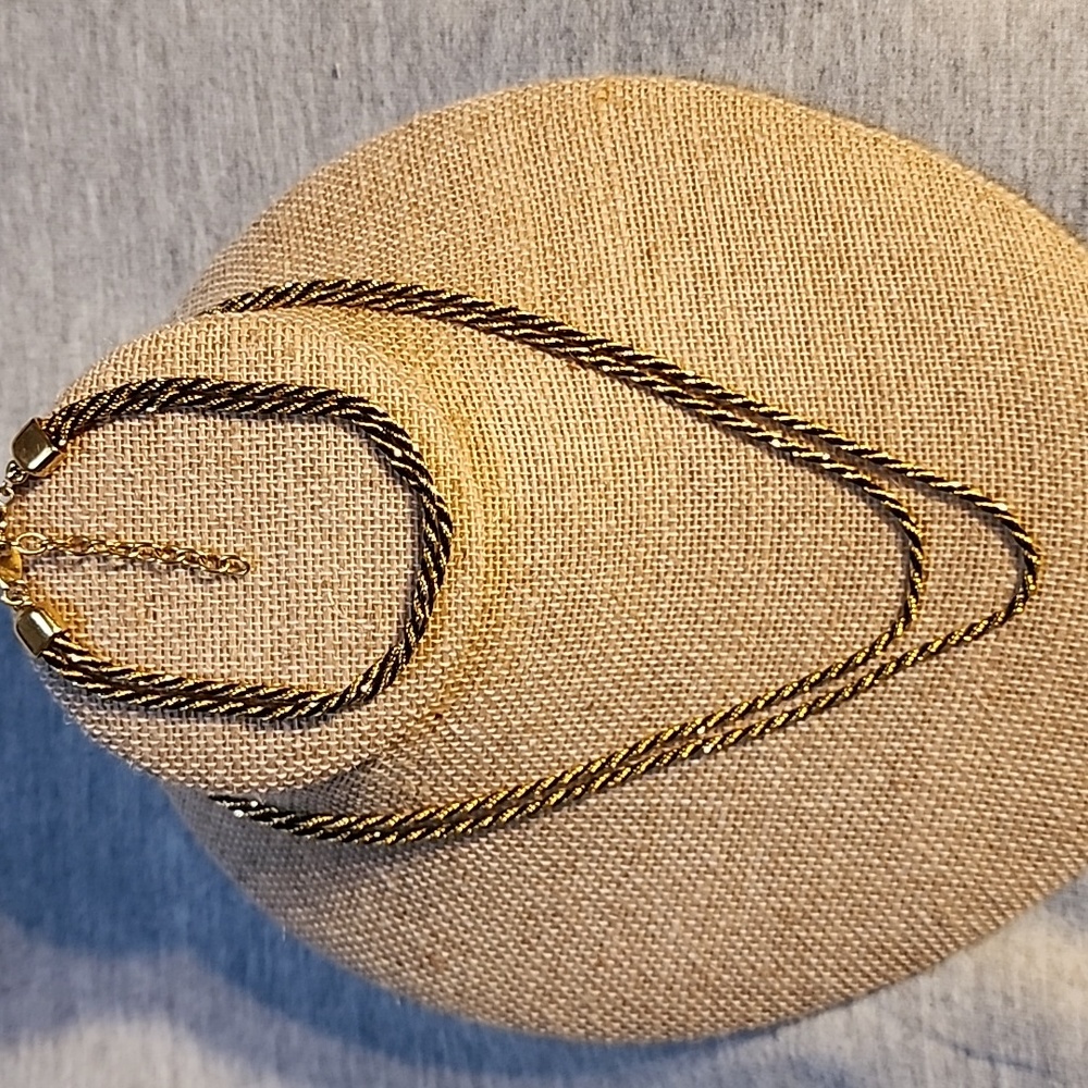 Vintage Avon Gold & Black Rope Twist Necklace & Brace… - Gem